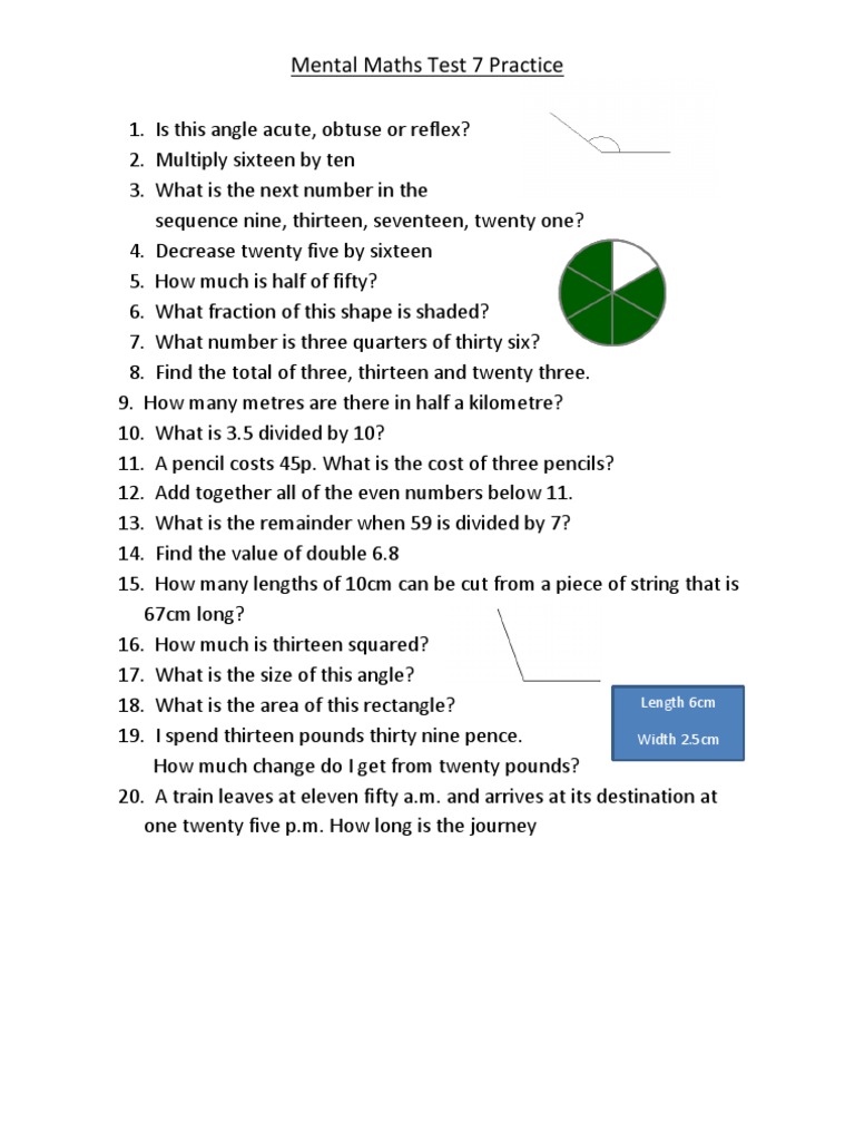 Year 7 Mental Maths Practice Test | PDF | Home & Garden