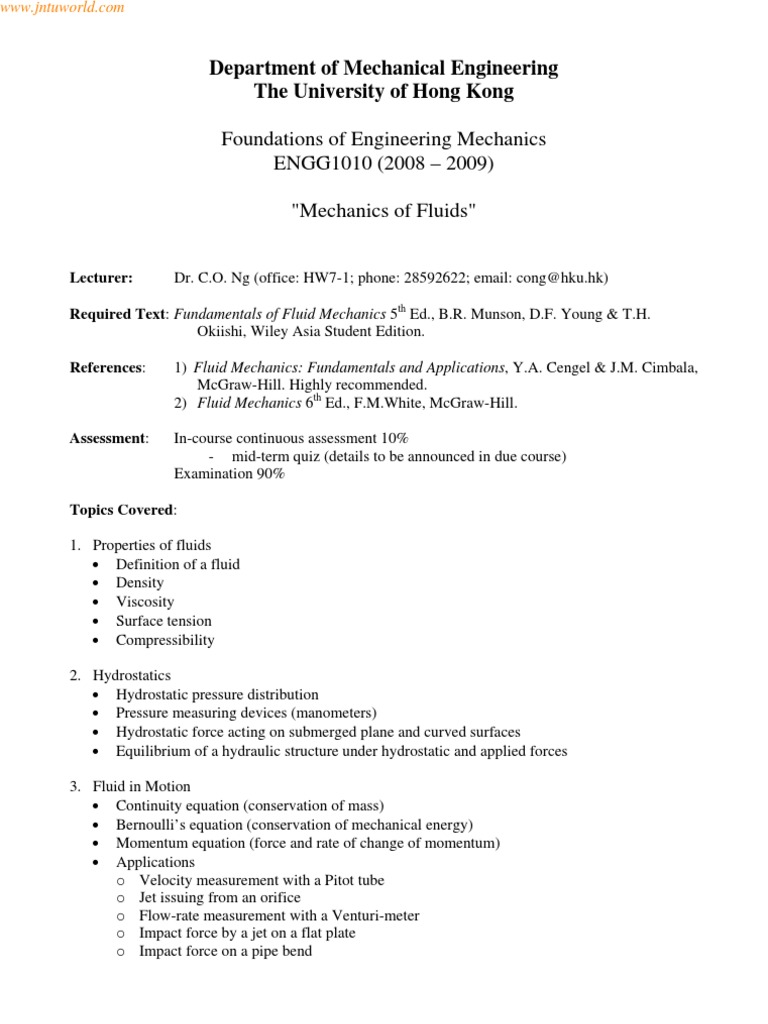 Fluid Mechanics Course Overview | PDF