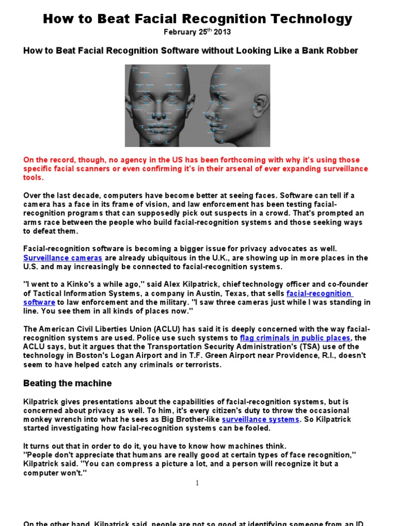 Defeating Facial Recognition Techniques | PDF | Transportation Security ...