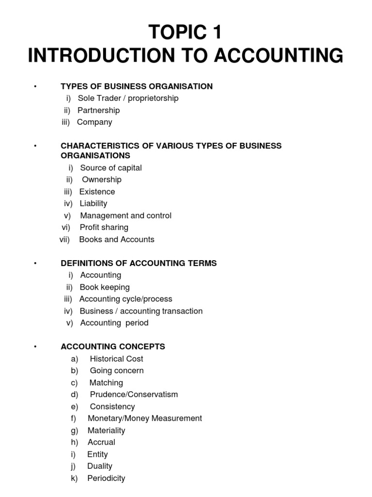 Notes-Topic 1-Introduction and Accounting Concept | PDF | Debits And ...