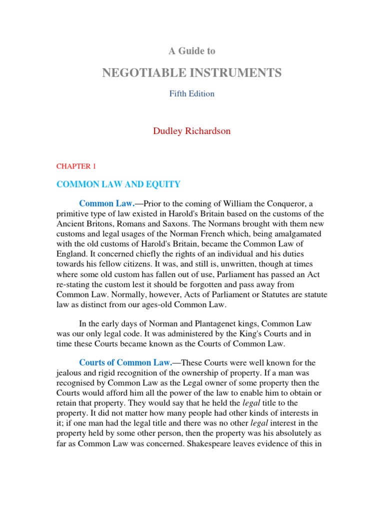 A Guide To Negotiable Insturments Richardson | PDF | Assignment (Law ...