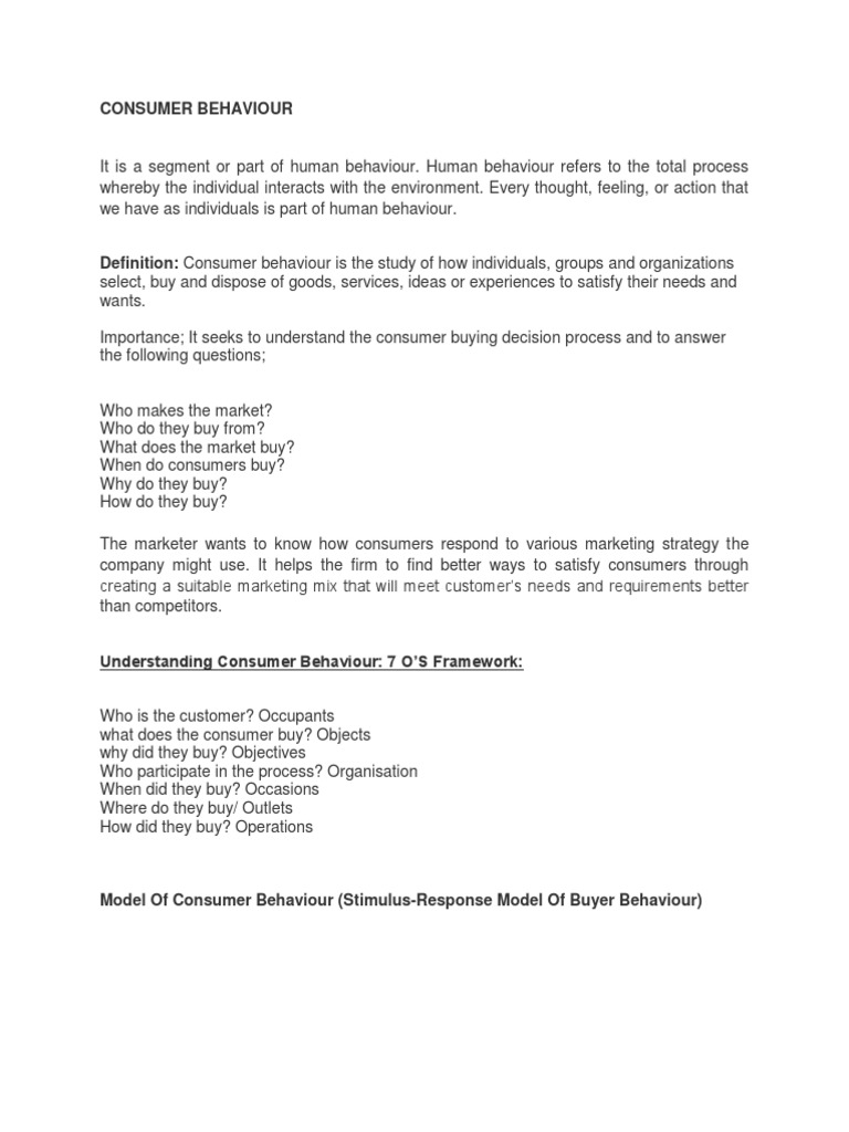 Consumer Behaviour Notes | PDF | Consumer Behaviour | Behavior