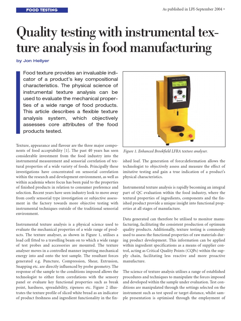 Food Texture Analysis in Manufacturing | PDF | Gelatin | Hardness