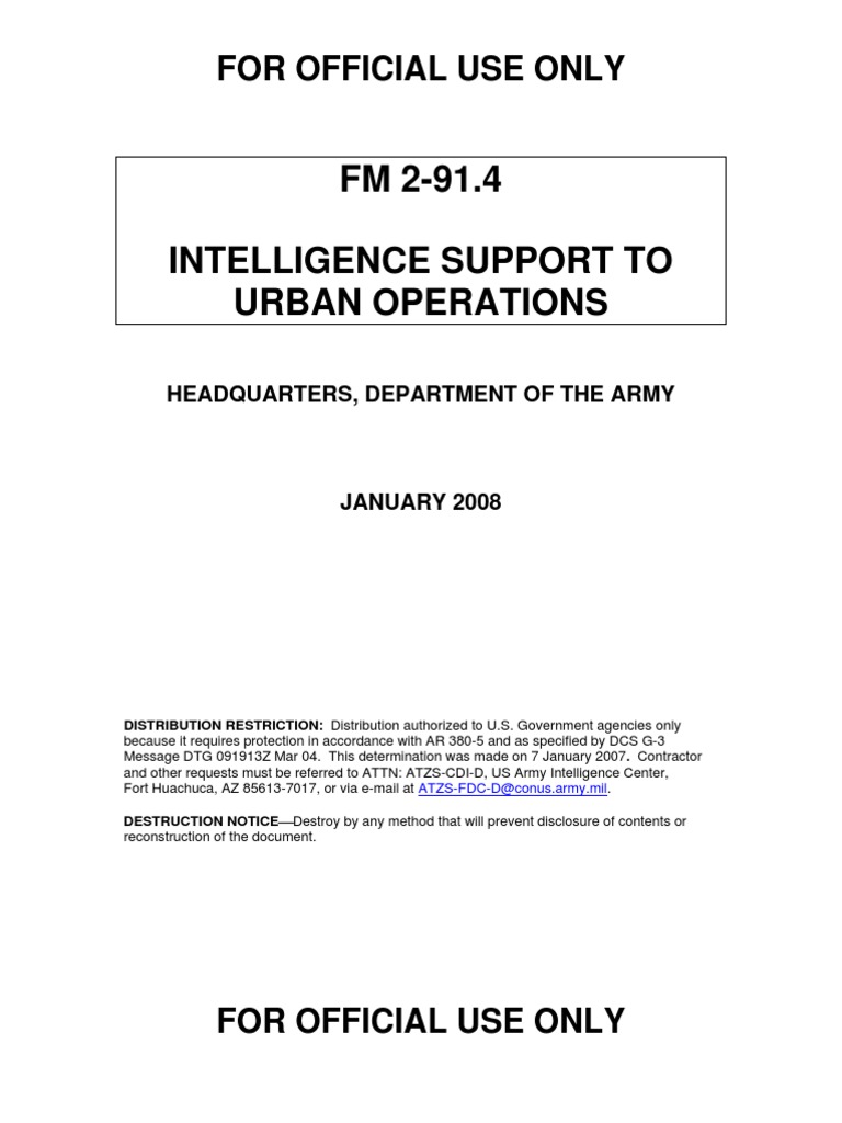 FM 2-91.4 Intelligence Support To Urban Operations: For Official Use ...
