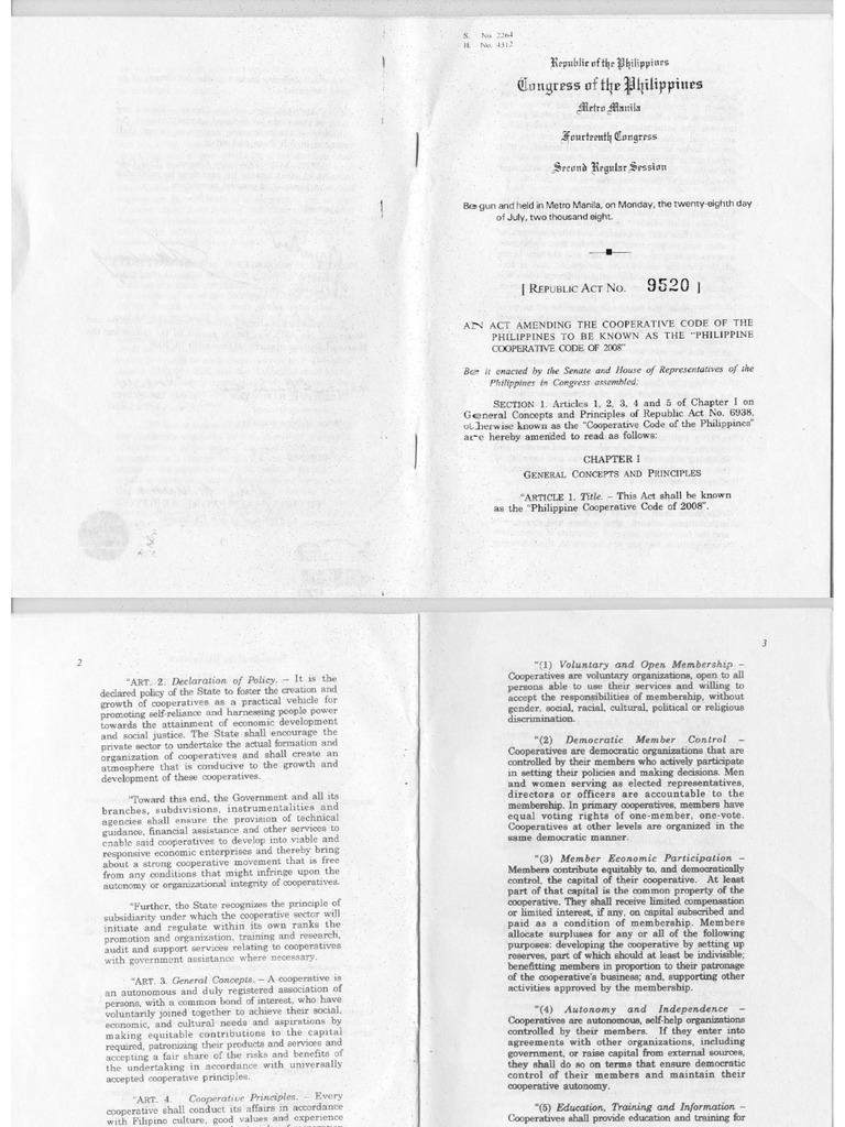 RA 9520 Phil Cooperative Code of 2008 | PDF | Virtue | Public Sphere
