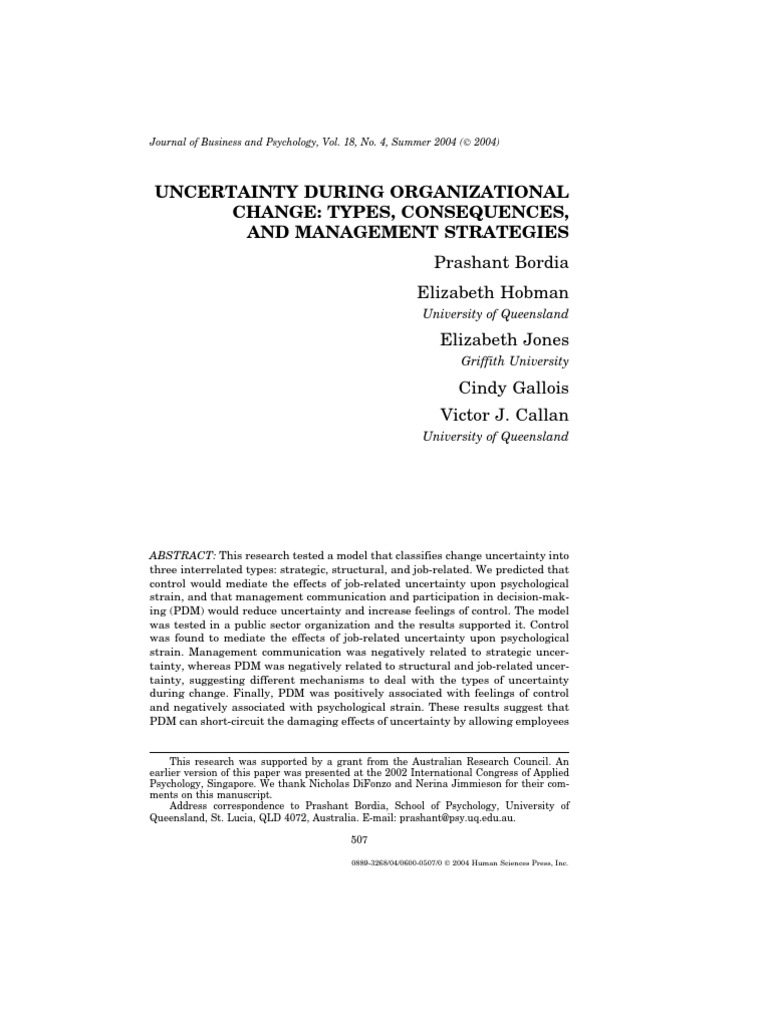 Managing Uncertainty During Organizational Change: A Model Exploring ...