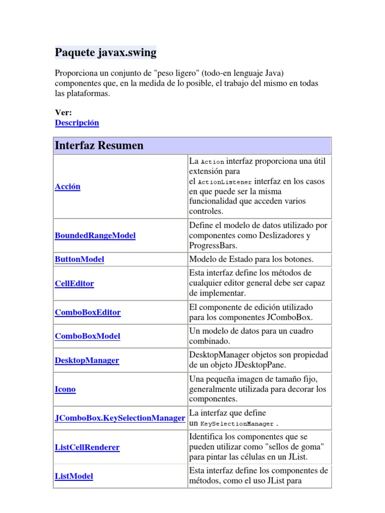 Guía de Componentes Java Swing | PDF | Java (lenguaje de programación ...