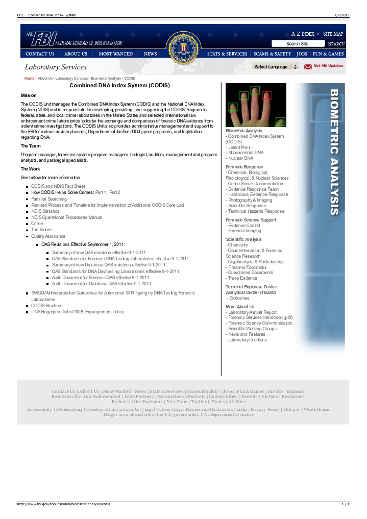 Combined DNA Index System (CODIS): Select Language