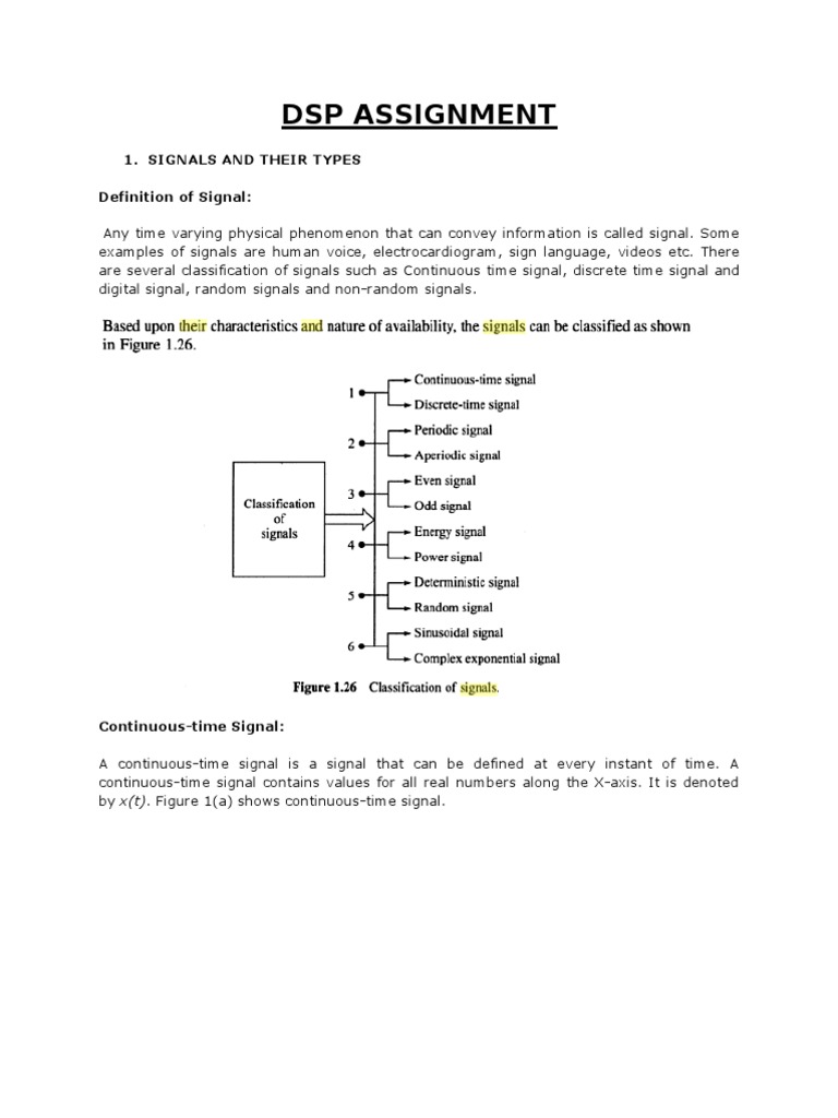 DSP Assignment: 1. Signals and Their Types Definition of Signal | PDF | Teaching Methods ...