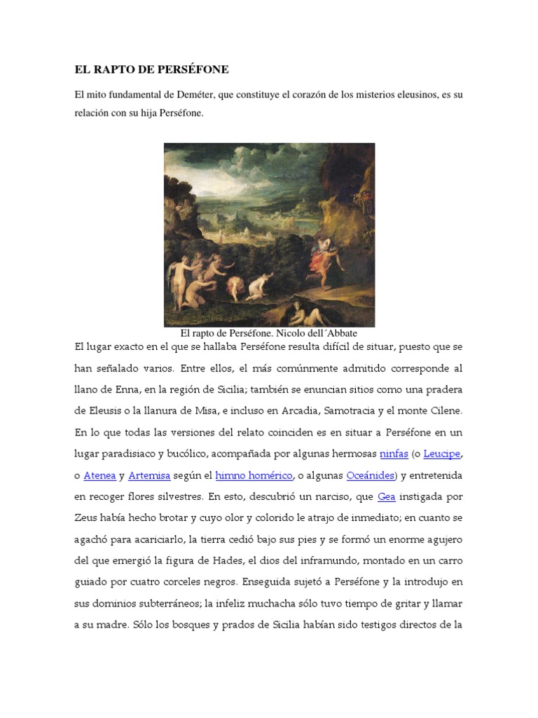 El rapto de Perséfone: mito y significado | PDF | Perséfone | infierno