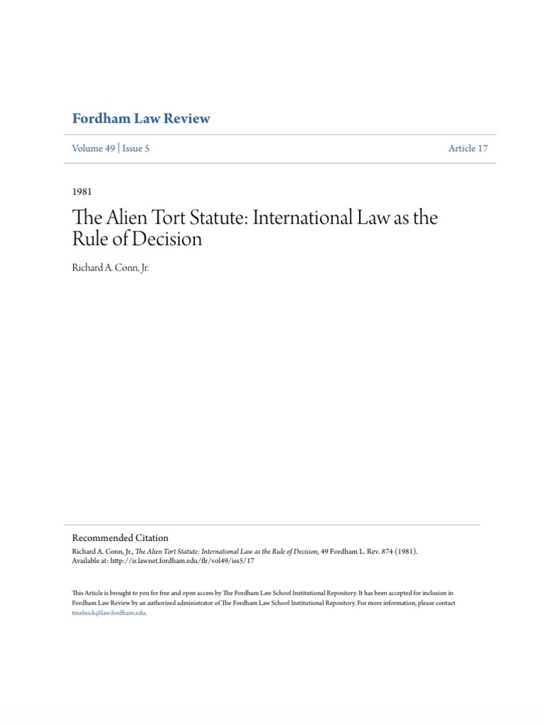 The Alien Tort Statute: International Law As The Rule of Decision | PDF | Tort | Choice Of Law