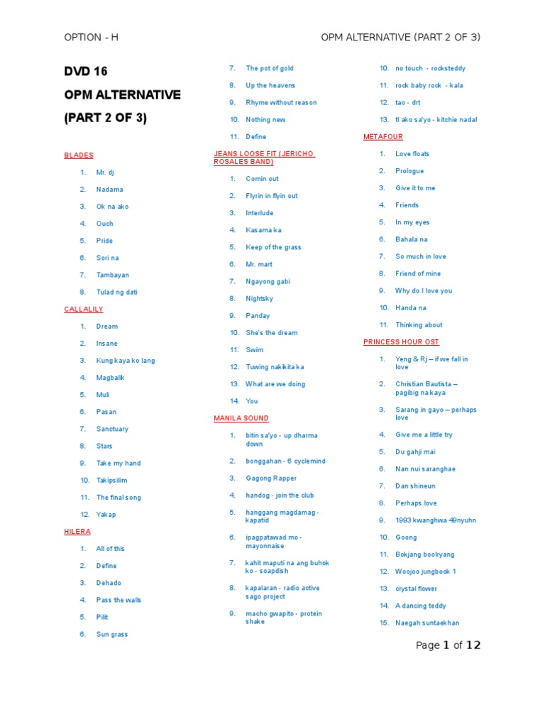 DVD 15 - Opm Alternative (Part 2 of 3) | PDF | Philippines | Leisure