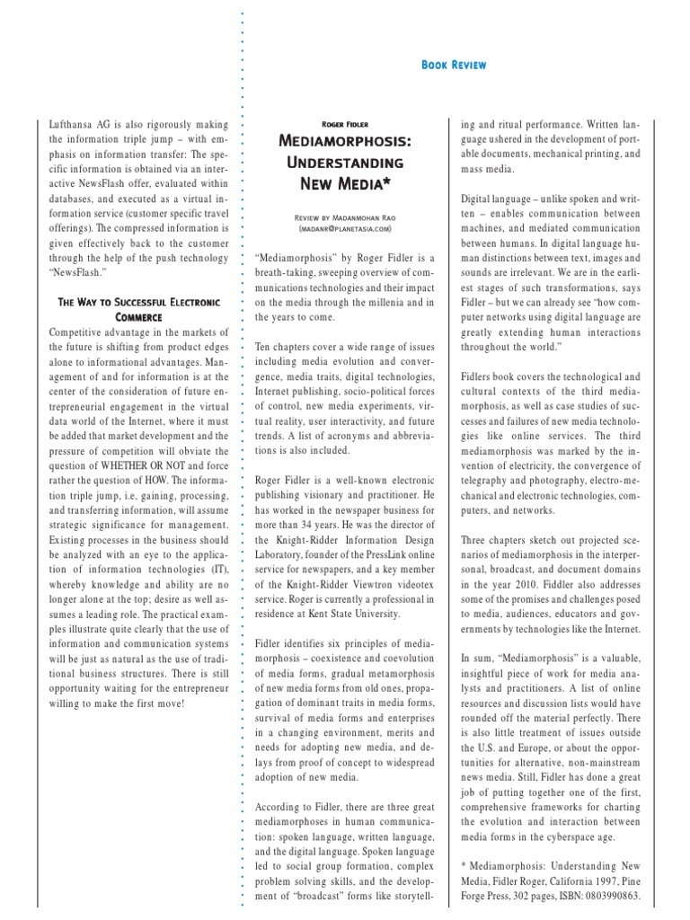Mediamorphosis: Insights by Roger Fidler | PDF | New Media | Mass Media