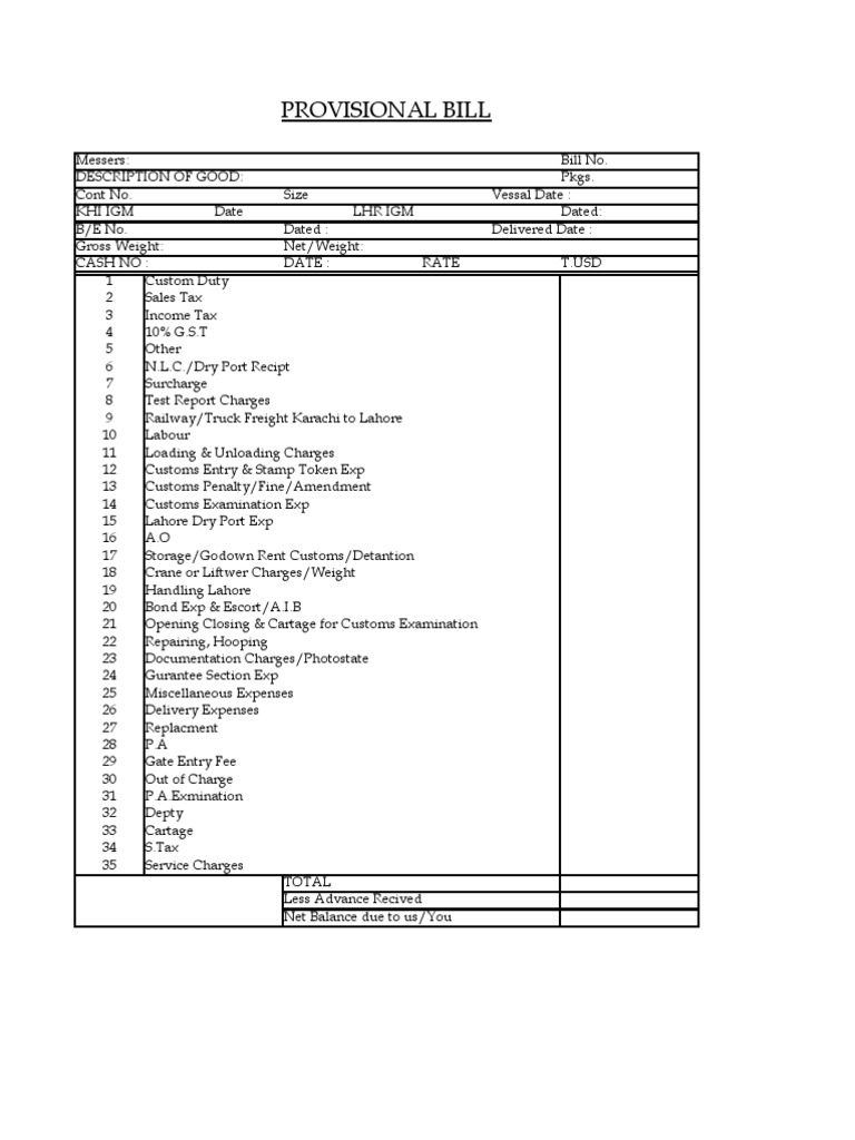 New Provisional Bill | PDF | Warehouse | Fee