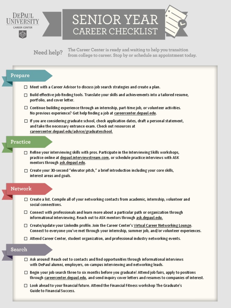 Senior Year Career Checklist | PDF | Career & Growth