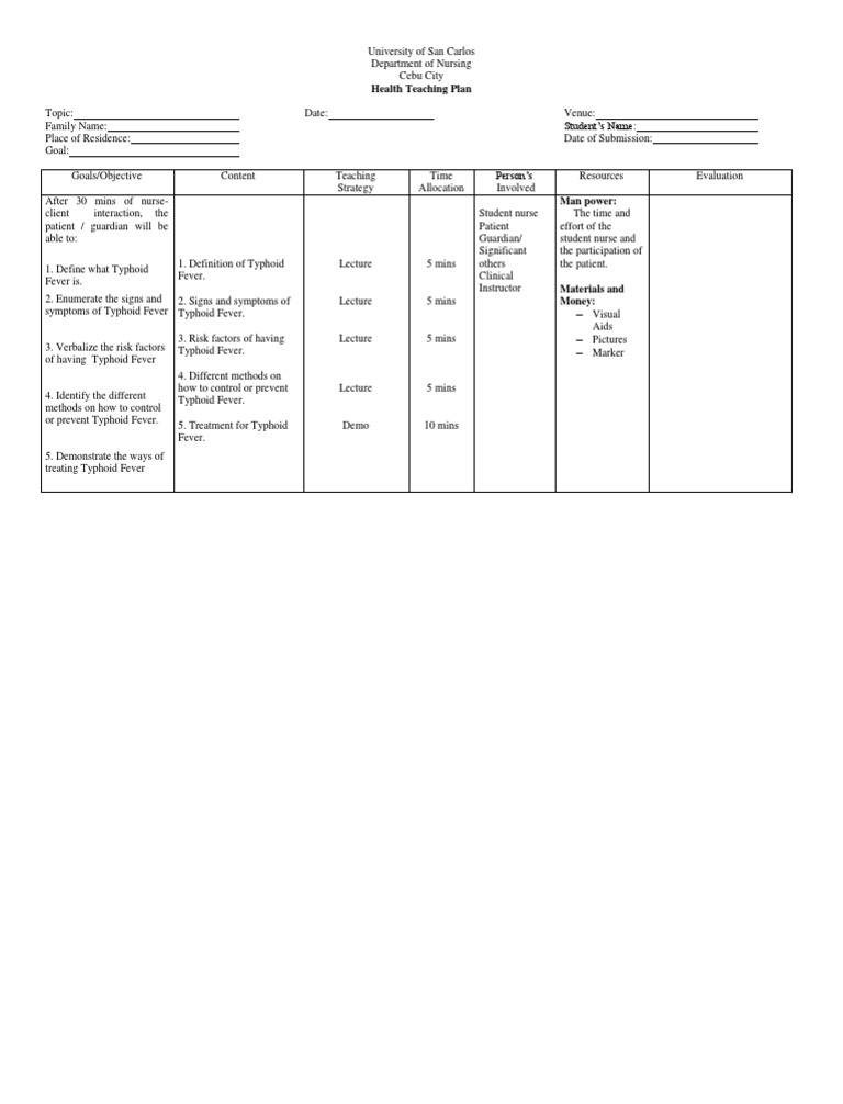 Health Teaching Plan | PDF | Lecture | Fever