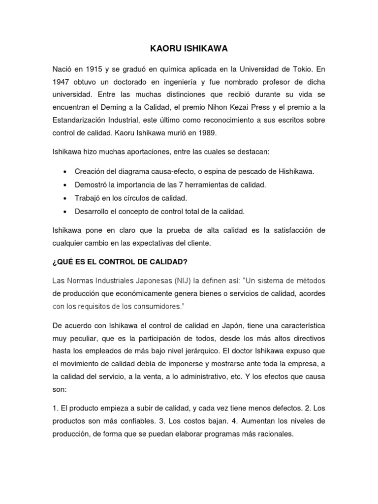 Aportaciones de Kaoru Ishikawa a la Calidad | PDF