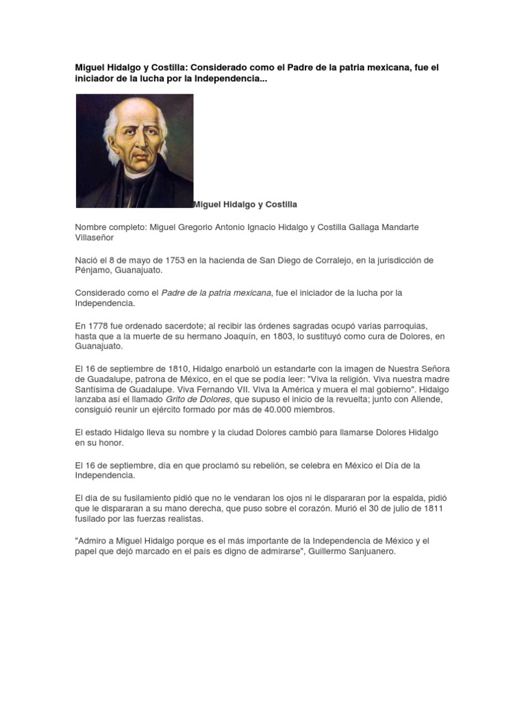 Miguel Hidalgo y Costilla | México independiente | Virreinatos del ...