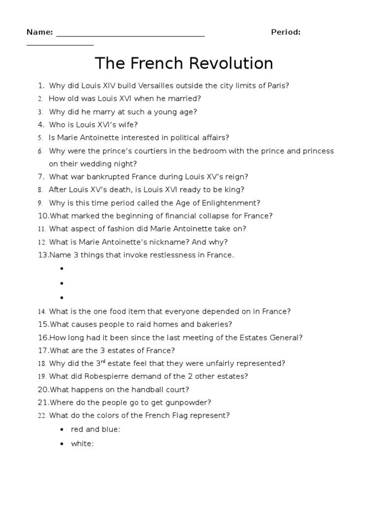 French Revolution Movie Questions | PDF | French Revolution ...