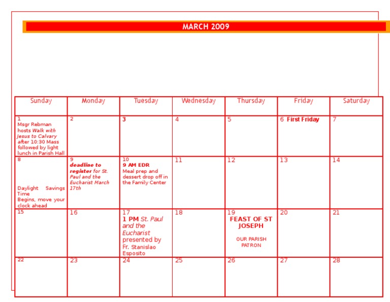 March 2009 Parish Events Calendar | PDF
