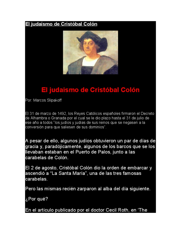 El Judaísmo de Cristóbal Colón | PDF | Cristobal colon | Judios
