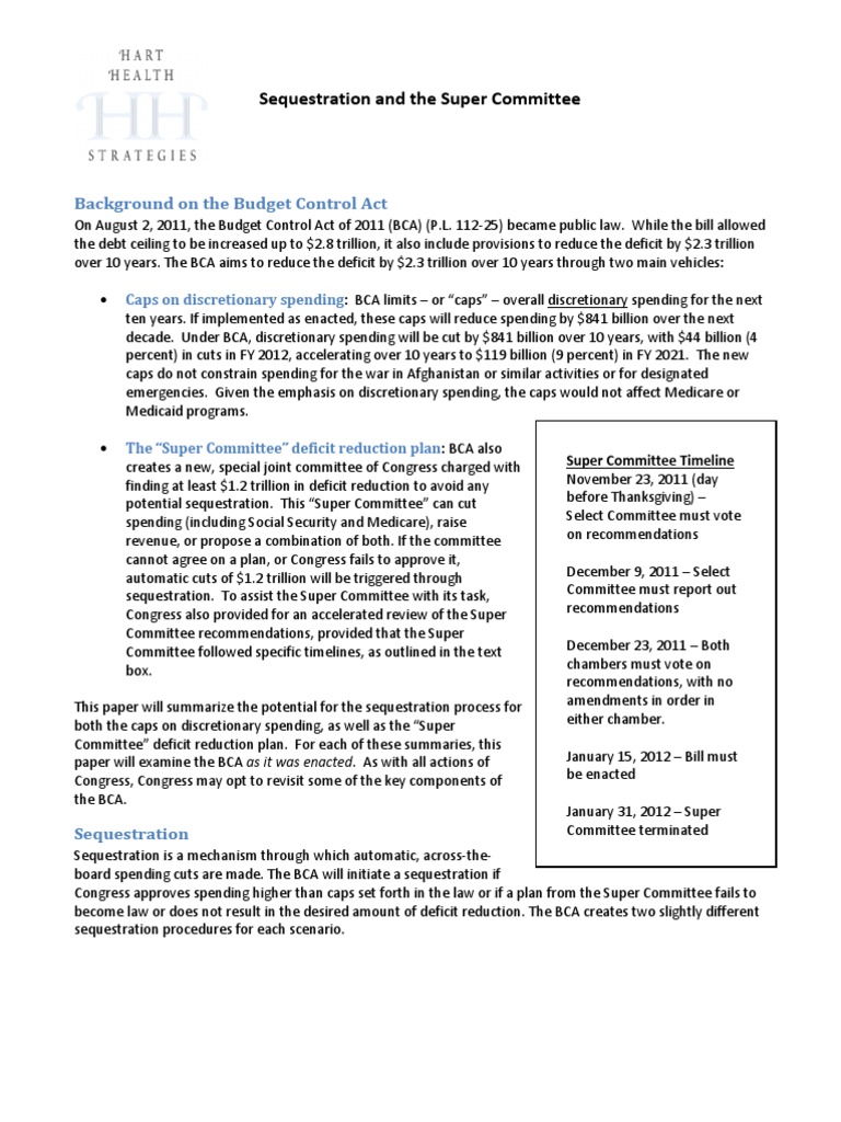 Sequestration and The Super Committee: Background On The Budget Control ...
