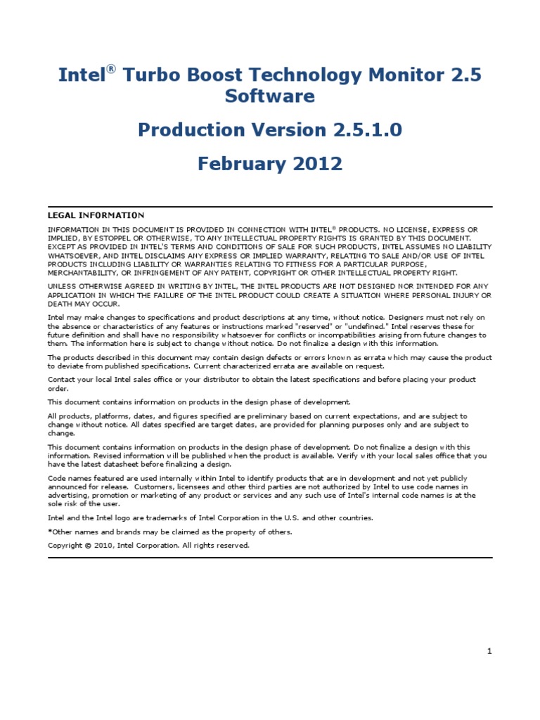 Intel (R) Turbo Boost Monitor 2.5 User Release Notes v2.5 | PDF ...