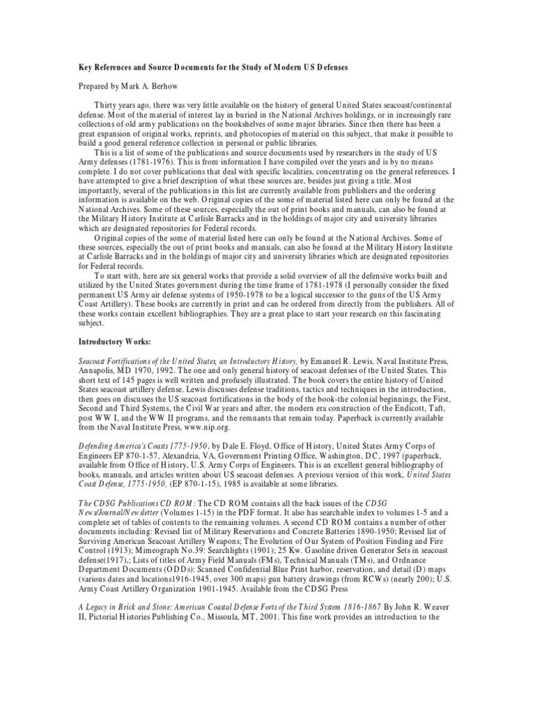 Key References and Source Documents For The Study of Modern US Defenses ...