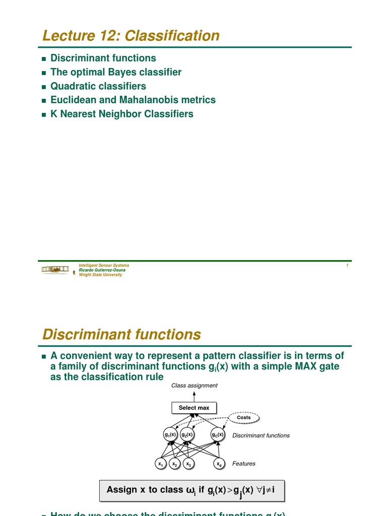 Iss l12 | PDF | Statistical Classification | Covariance Matrix