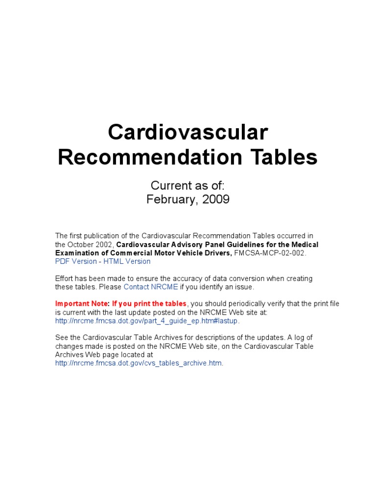 Cardiovascular Recommendation Tables PDF | Download Free PDF ...
