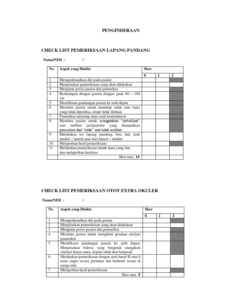 Checklist OSCE | PDF