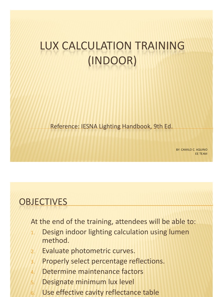 Lux Calculation Training - Indoor | PDF | Light | Electrical Components