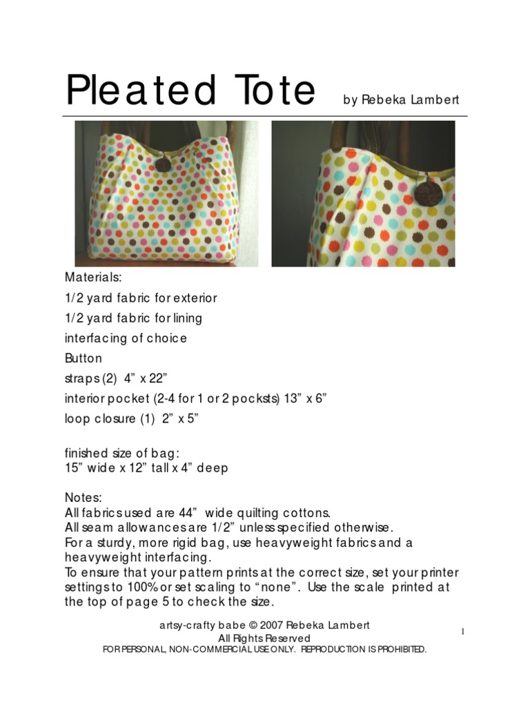 Pleated Tote Pattern | PDF | Seam (Sewing) | Sewing