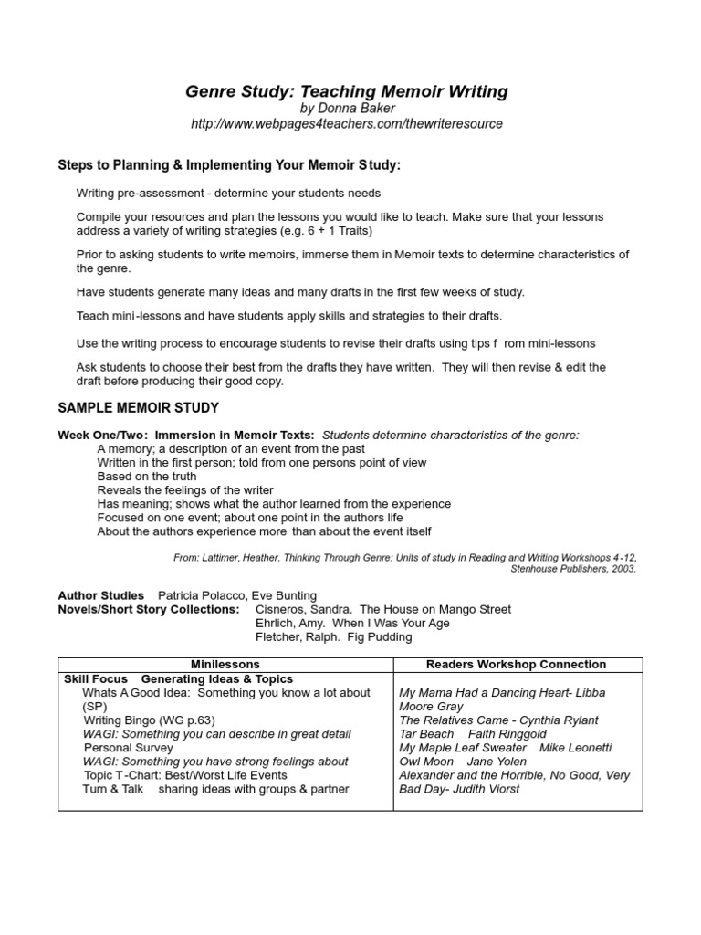 Teaching Memoir Writing | PDF | Punctuation | Comma