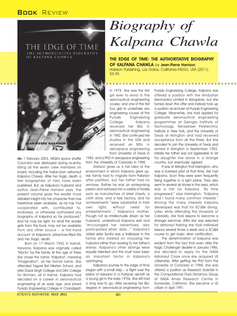 Kalpana Chawla Book Review | PDF | Space Shuttle Columbia | Space Shuttle