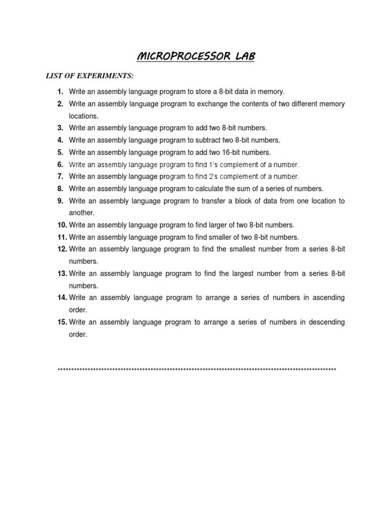 Microprocessor Lab Assembly Programs | PDF