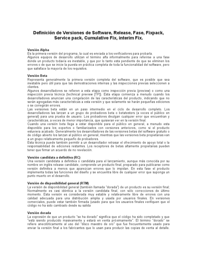 Definicion de Versiones de Software | PDF | Ciclo de vida de la versión ...