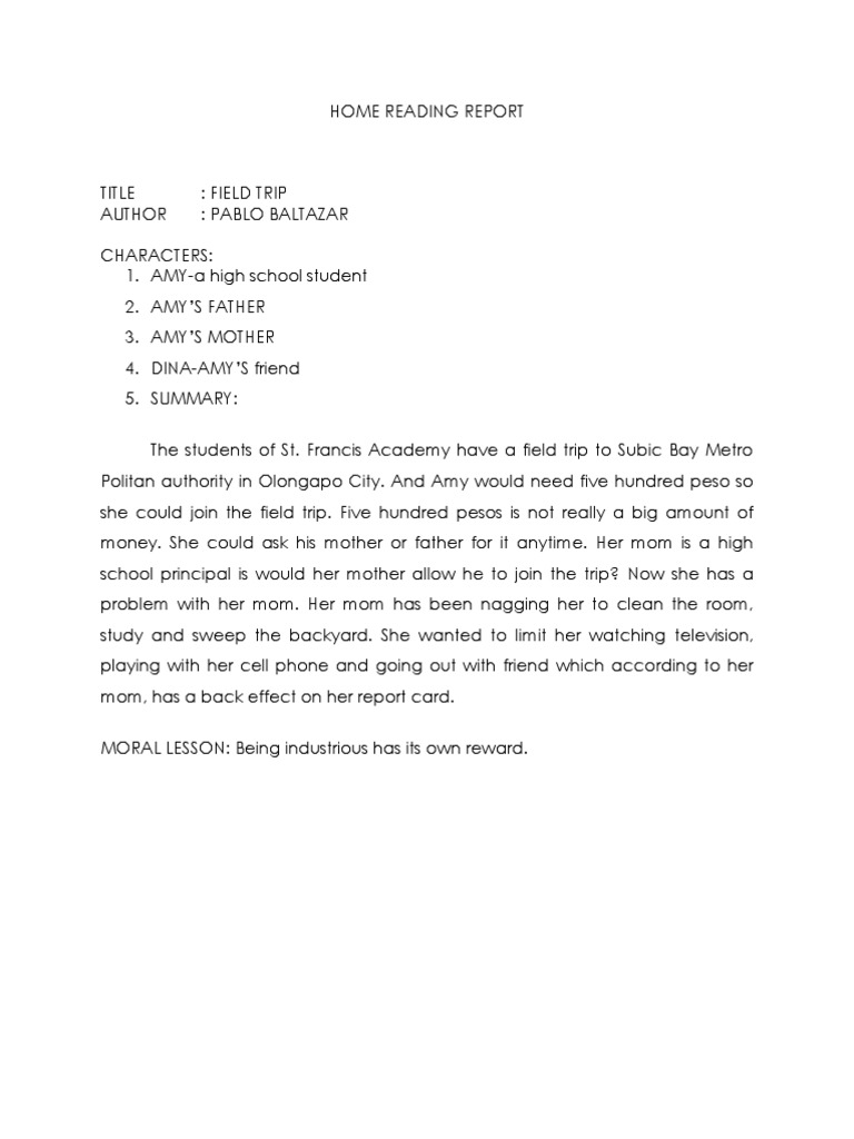 Home Reading Report-English | PDF