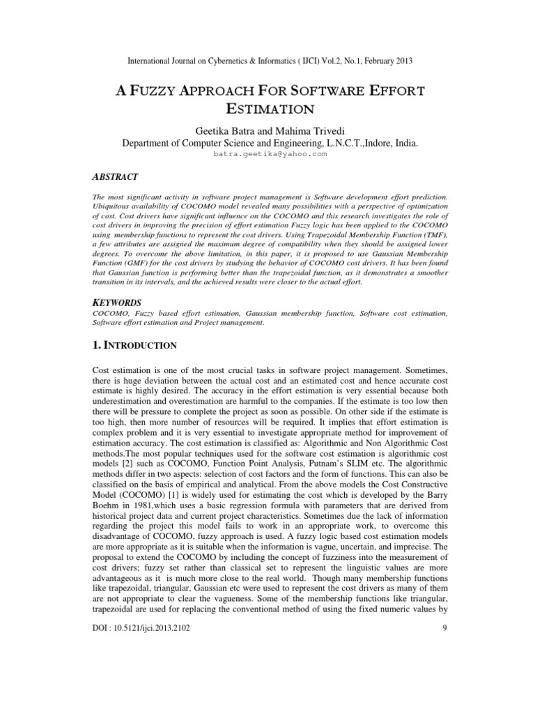 A Fuzzy Approach For Software Effort Estimation | PDF | Fuzzy Logic | Normal Distribution