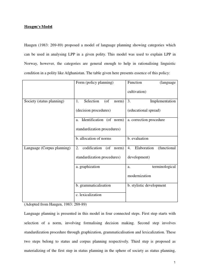 Some Models For Understanding Language Policy and Planning | PDF ...