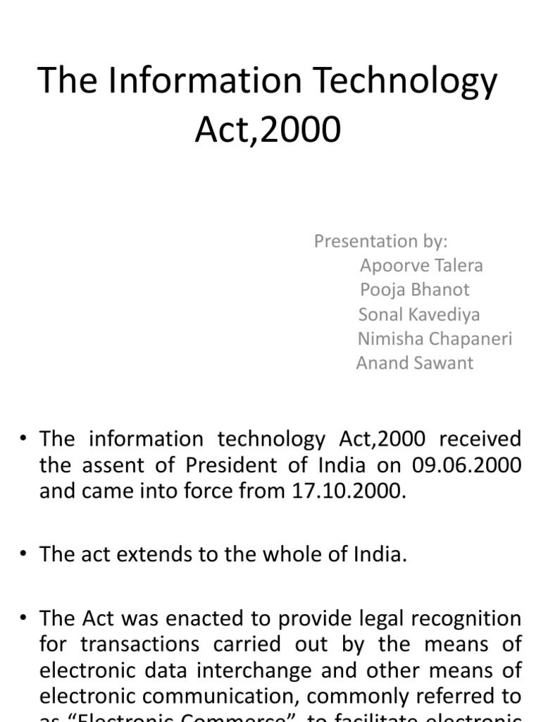 The Information Technology Act, 2000 | PDF | Public Key Cryptography | Authentication