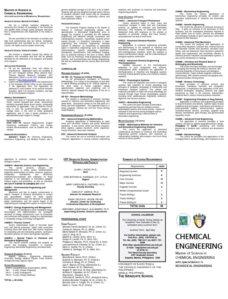 Ust Ms Cheme Flyer | PDF | Biomedical Engineering | Graduate School