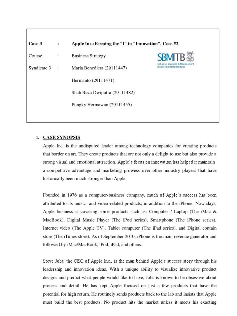 Group Assignment Case 3 - Apple Inc. Keeping The I in Innovation | PDF ...