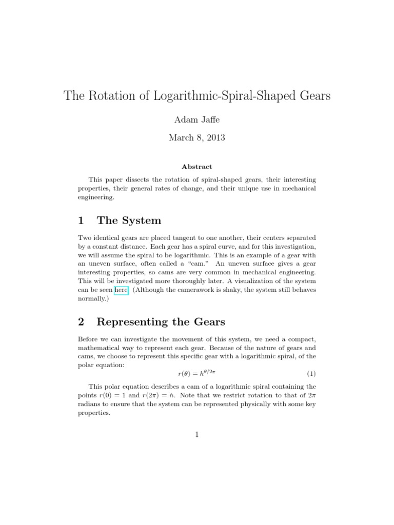 The Rotation of Logarithmic-Spiral-Shaped Gears | PDF | Gear | Velocity