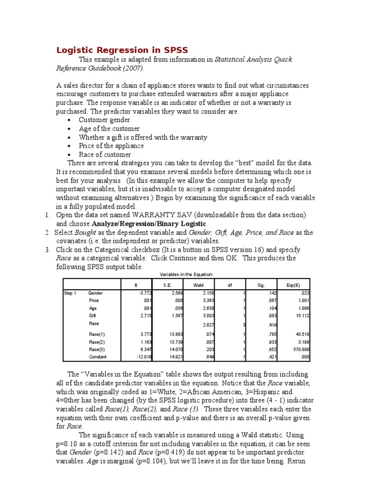 Logistic Regression in SPSS | PDF | Prediction | Logistic Regression