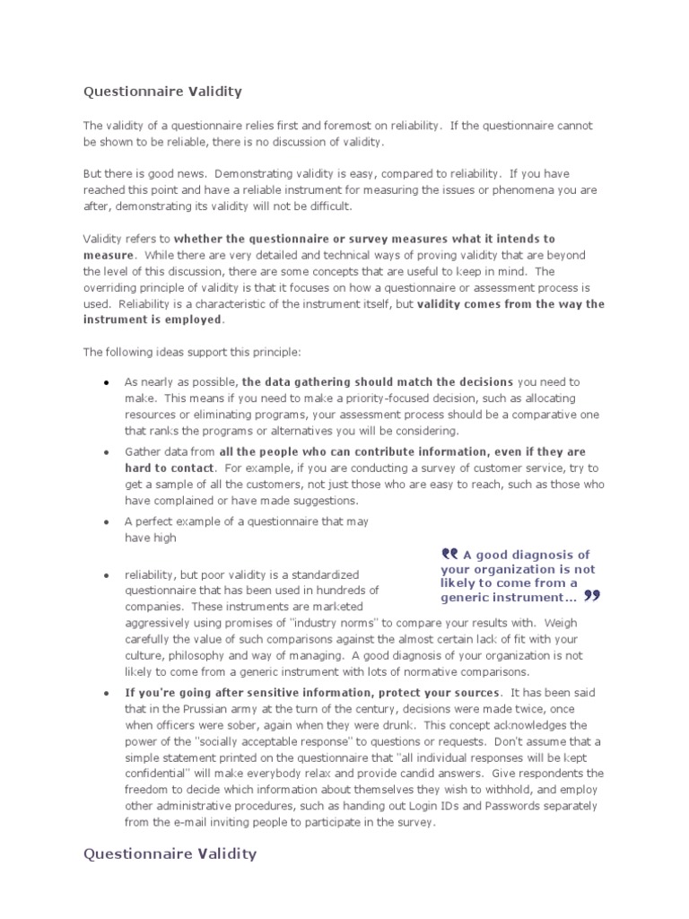 Questionnaire Validity | Validity (Statistics) | Survey Methodology