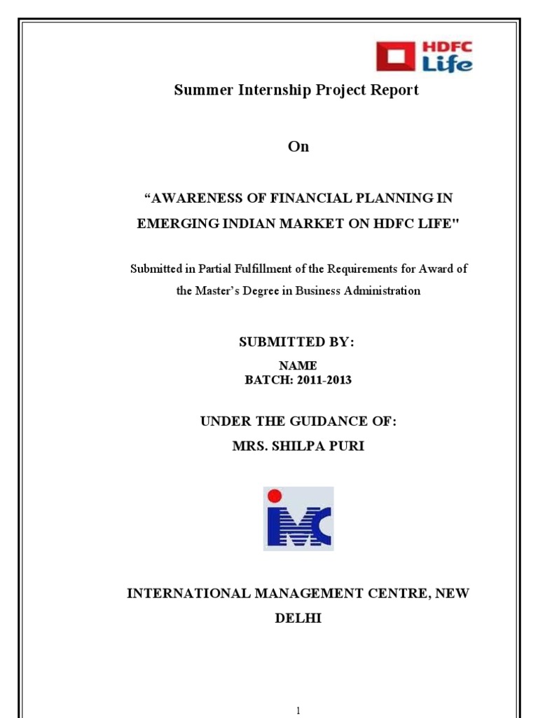 SIP - Awareness of Financial Planning in Emerging Indian Market On HDFC ...