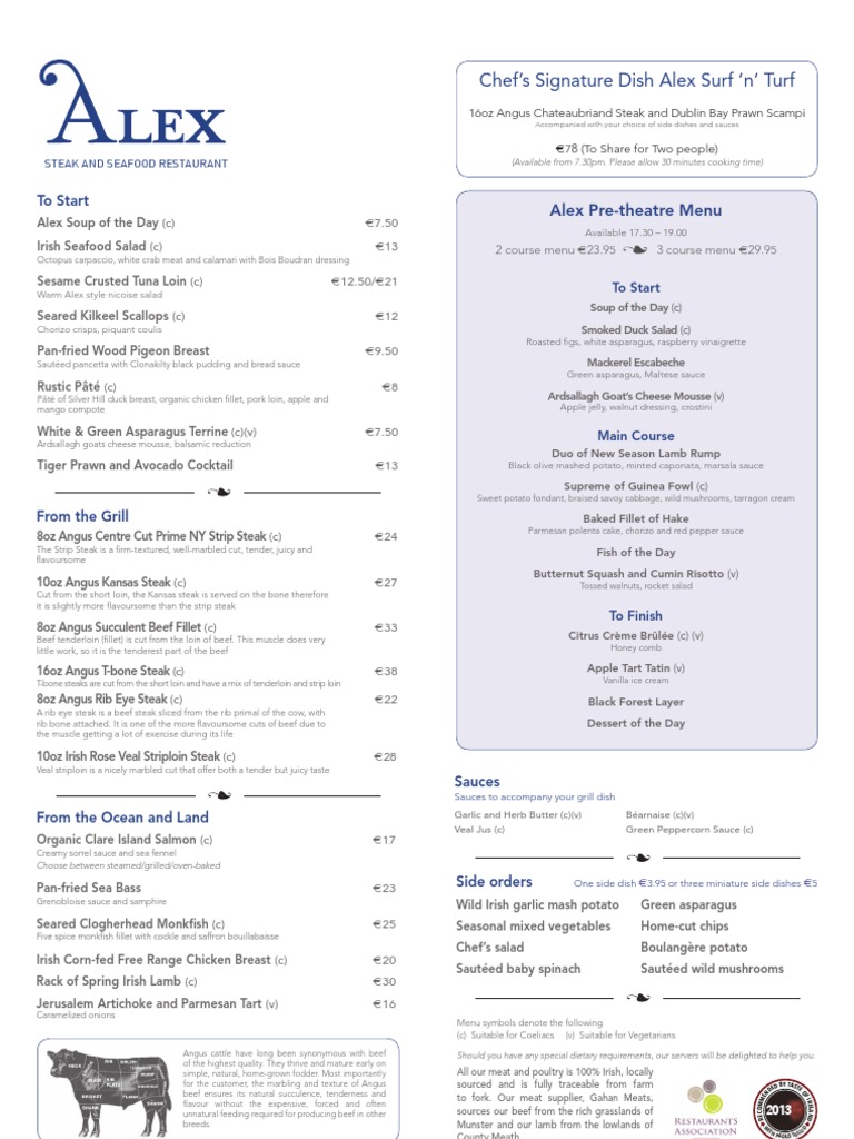 Alex Restaurant A La Carte and Pre-Theatre Menu March 2013 | PDF ...