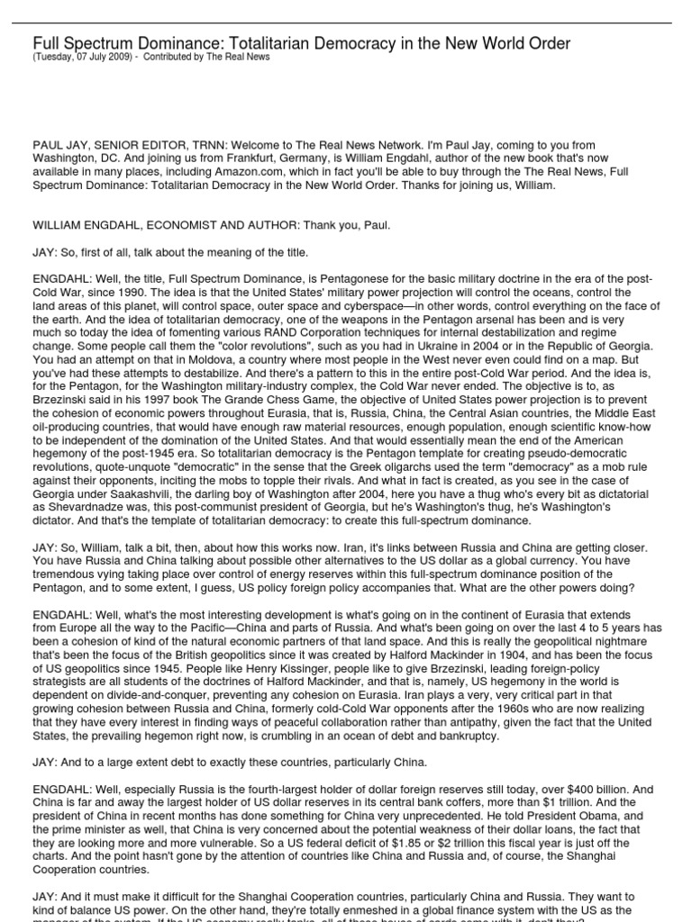 Full Spectrum Dominance Explained | PDF | Politics