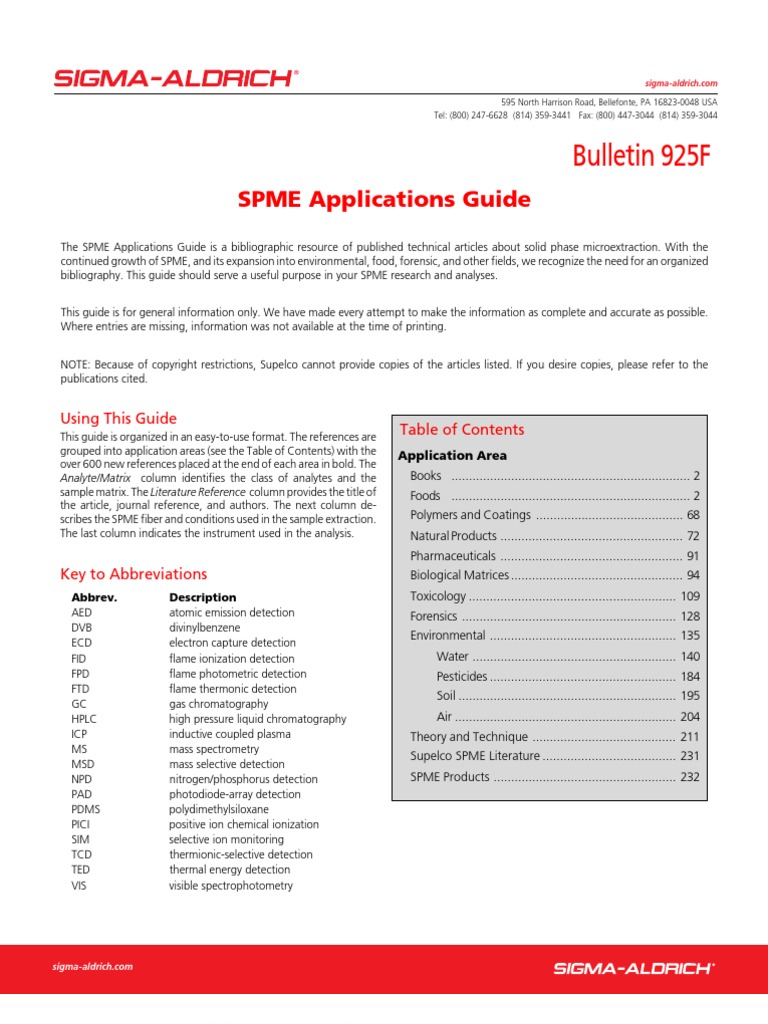 SPME Application Guide | PDF | Gas Chromatography–Mass Spectrometry ...